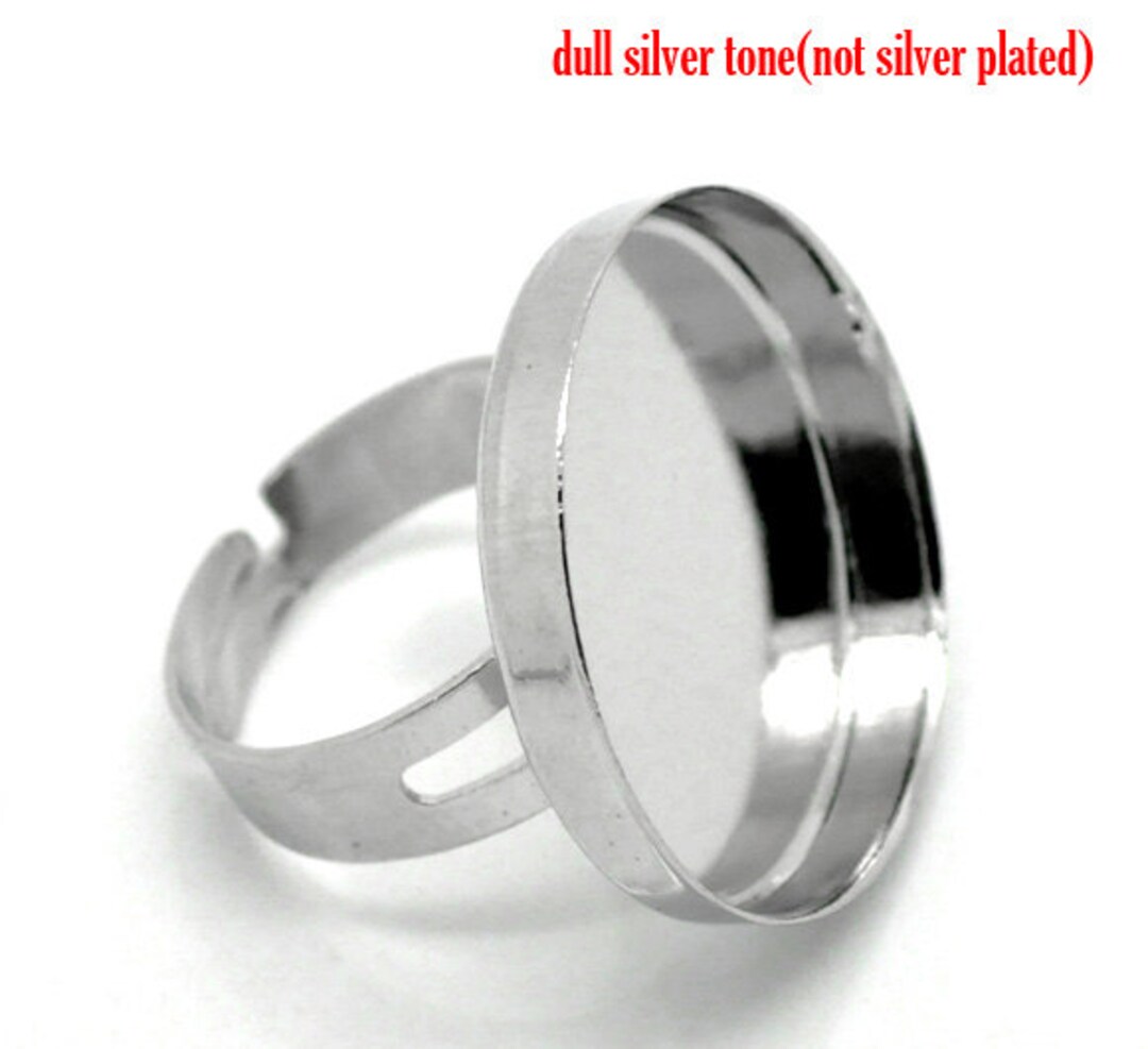 10 Pcs. Silver Tone ADJUSTABLE Cabochon Setting Bezel RING Bases ...