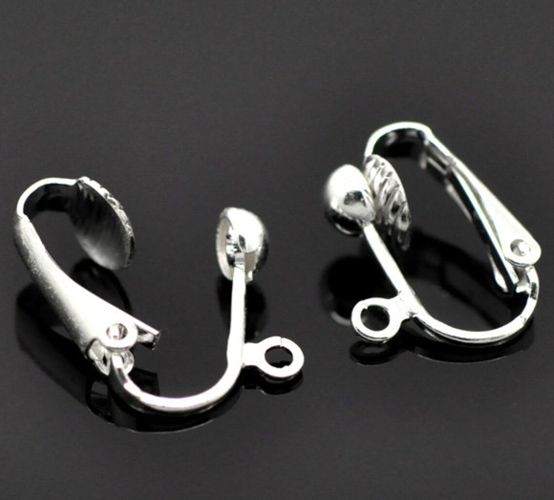 20 Pcs. Silver Plated Earring Clips Settings Lever Back With - Etsy