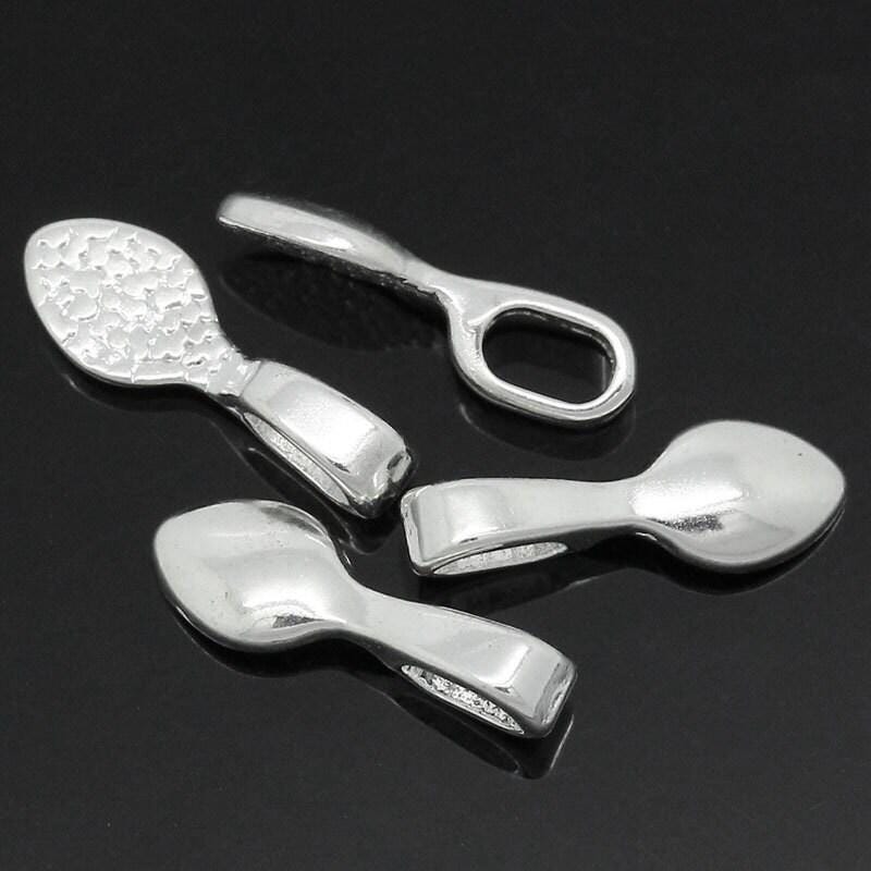 100 Pcs. Silver Plated Small Spoon Tag Glue on Bails - 16x5.5mm - Etsy
