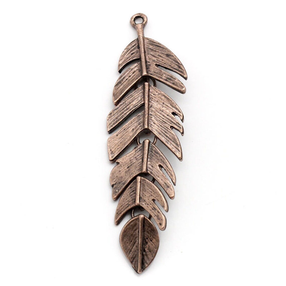 3 Pcs. LARGE Antique Copper Leaf Chain Feather Charms - Etsy