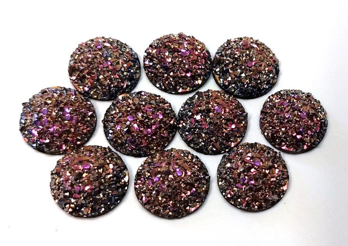 10 Pcs Druzy Resin Embellishment Cabochons Magenta Gold - Etsy