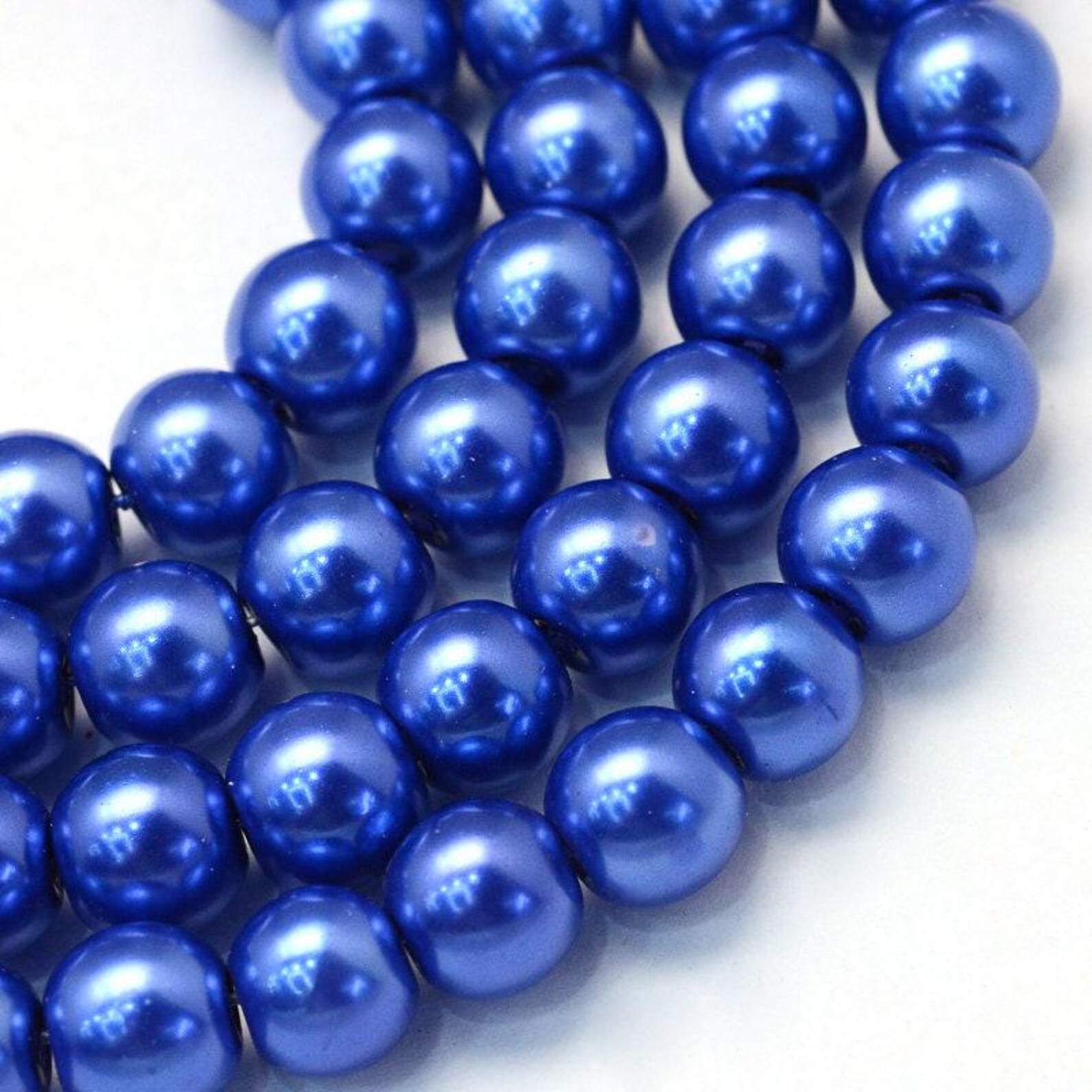 6mm Bright Blue Glass Pearl Imitation Round Beads - 32 Inch Strand ...