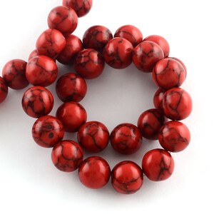 35 Beads 12mm Red Turquoise Imitation Dyed Round Beads 15.7 Inch Strand ...