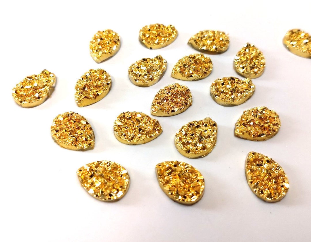 10 Pcs Druzy Resin Embellishment Cabochons Gold 14x10mm - Etsy