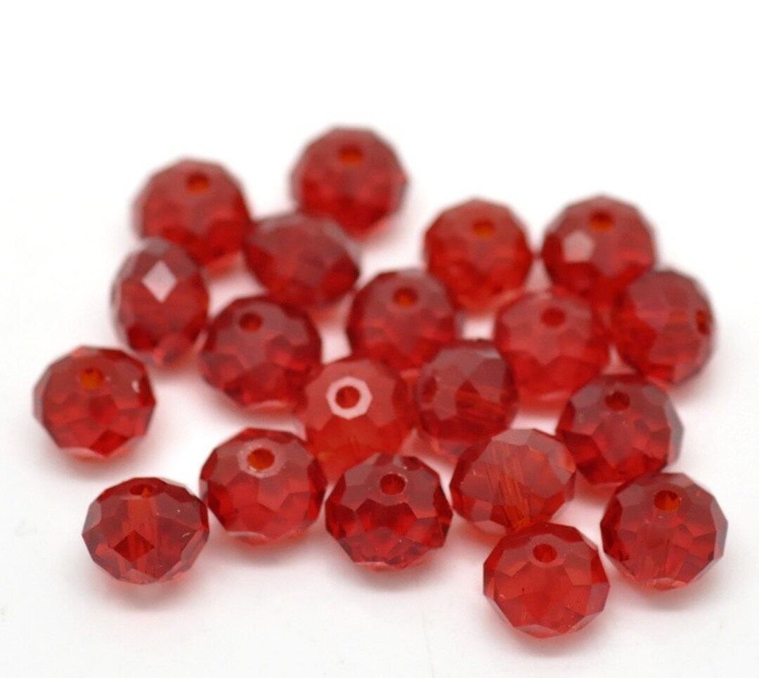 20 Pcs. Red Crystal Glass Faceted Rondelle Beads - 6mm - Hole Size: 1mm ...