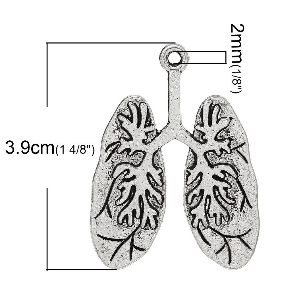 5 Pcs. Antique Silver Anatomical Organ Lungs Medical Charms Pendants ...
