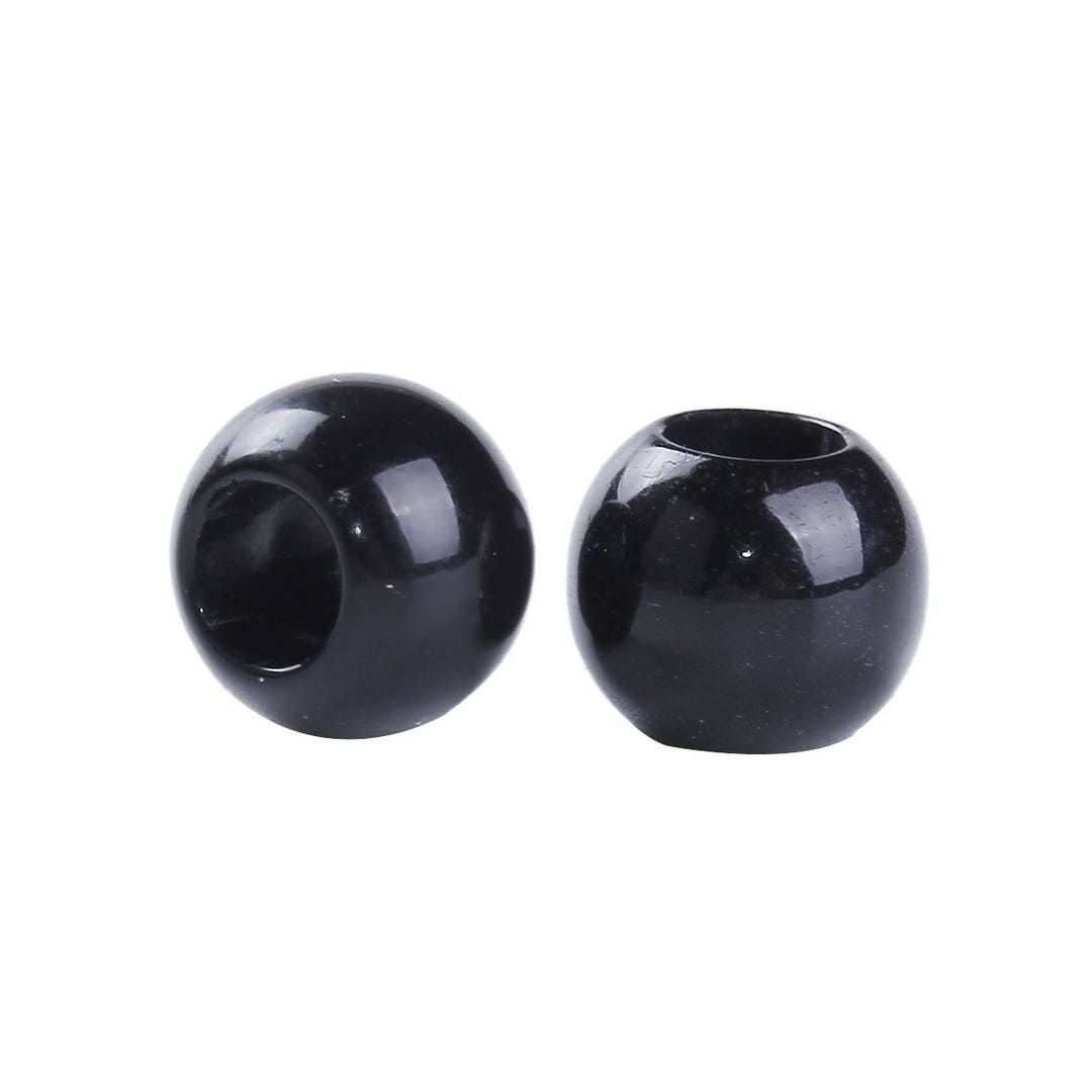 100 Pcs Black Smooth Ball Spacer Beads 10mm Large Hole: 4.7mm GLOSSY ...