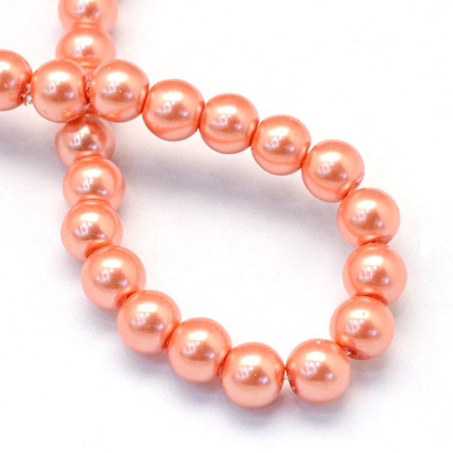 6mm Coral Melon Glass Pearl Imitation Round Beads - 32 Inch Strand ...