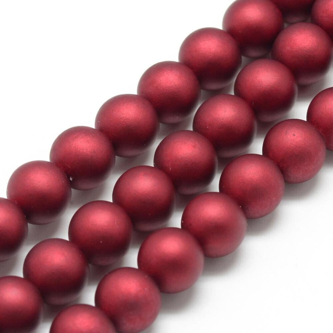 50 Beads - 8mm Red Matte Frosted Rubberized Acrylic Round Beads - Hole ...