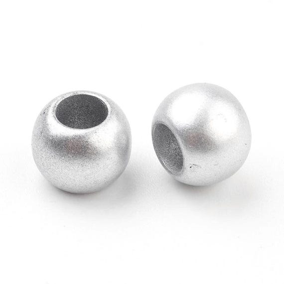 50 Pcs Silver Matte Smooth Ball Spacer Beads 10mm Large Hole 5mm Fits European Cords and Paracord Etsy