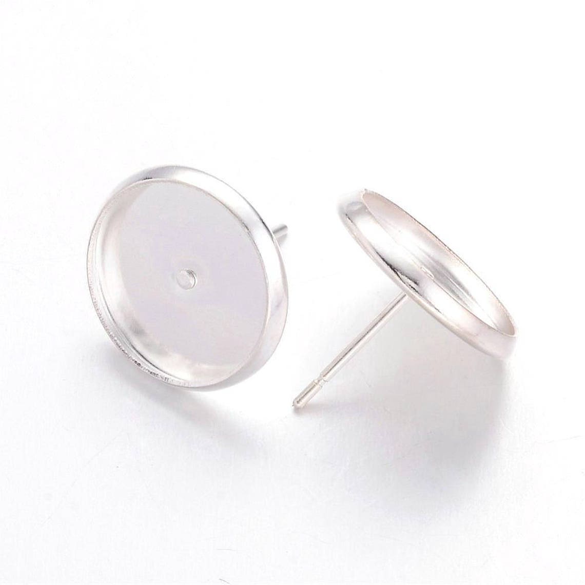 10 or 30 or 50 Pcs. Silver Plated Earring Posts Studs Settings Bezels ...