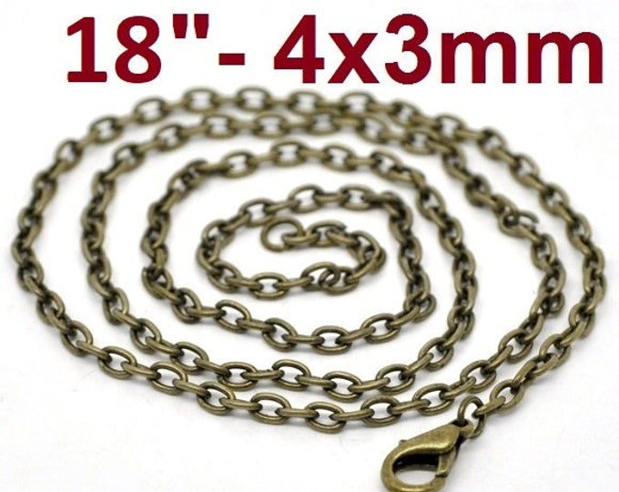 12 Pcs. Antique Bronze Chain Link Necklaces 18" - (4mm X 3mm Links ...