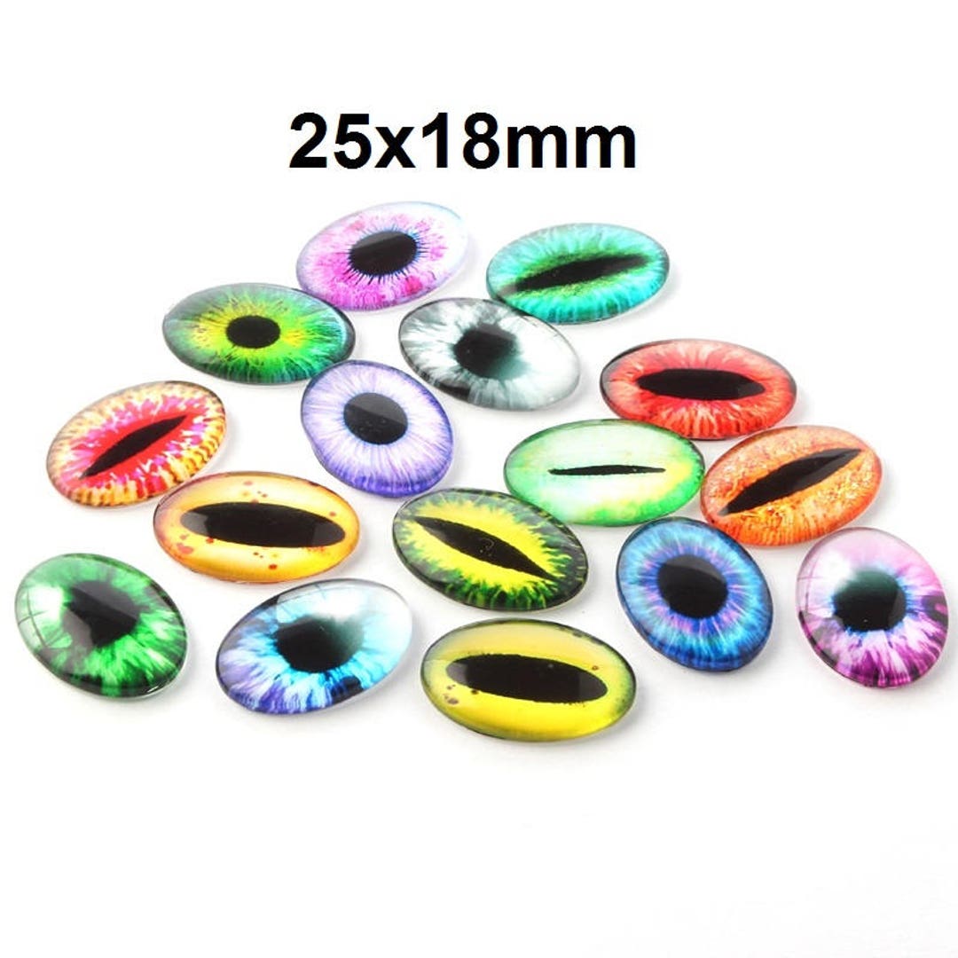 10 Pcs Oval Dragon Cat Eyes Glass Round Dome Seals Tiles Cabochons ...