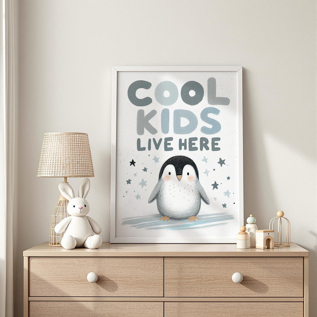 Cool Kids Live Here Penguin Print, Cute Penguin With Stars and ...