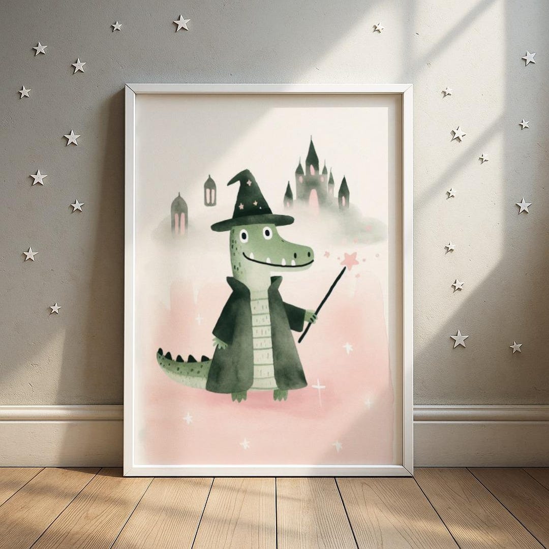 Magical Alligator Wizard Print, Crocodile With Wand Fantasy Nursery Art ...