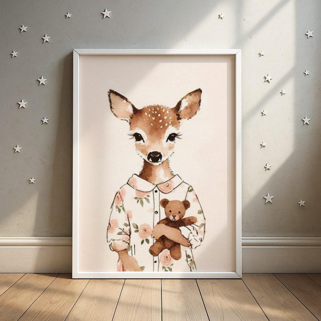 Deer With Teddy Bear Print | Self Love Nursery Art | Kids Room Decor ...