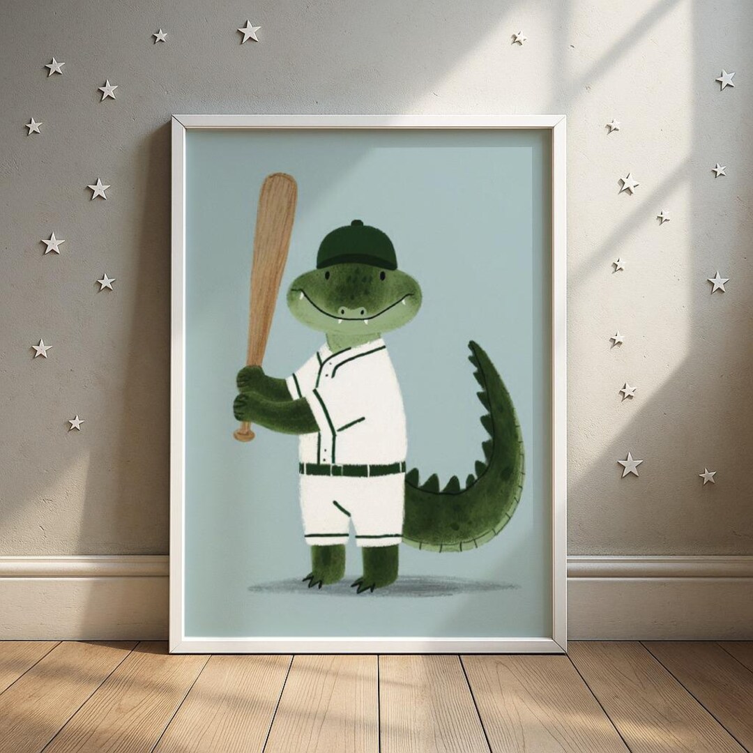Baseball Alligator Wall Art Printable, Sports Nursery Decor, Kids Room ...