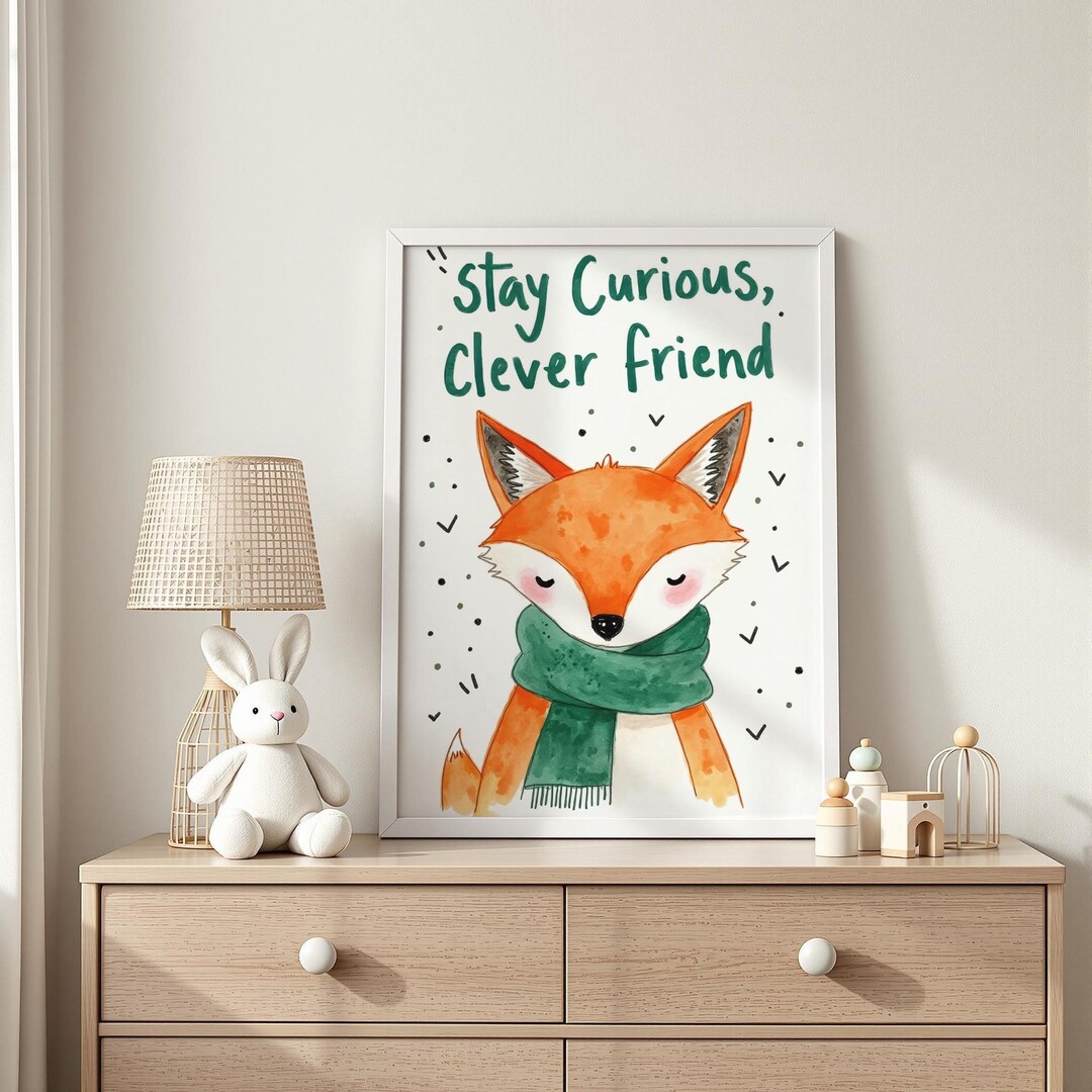 Stay Curious, Clever Friend, Fox Quote Art, Inspirational Wall Decor ...