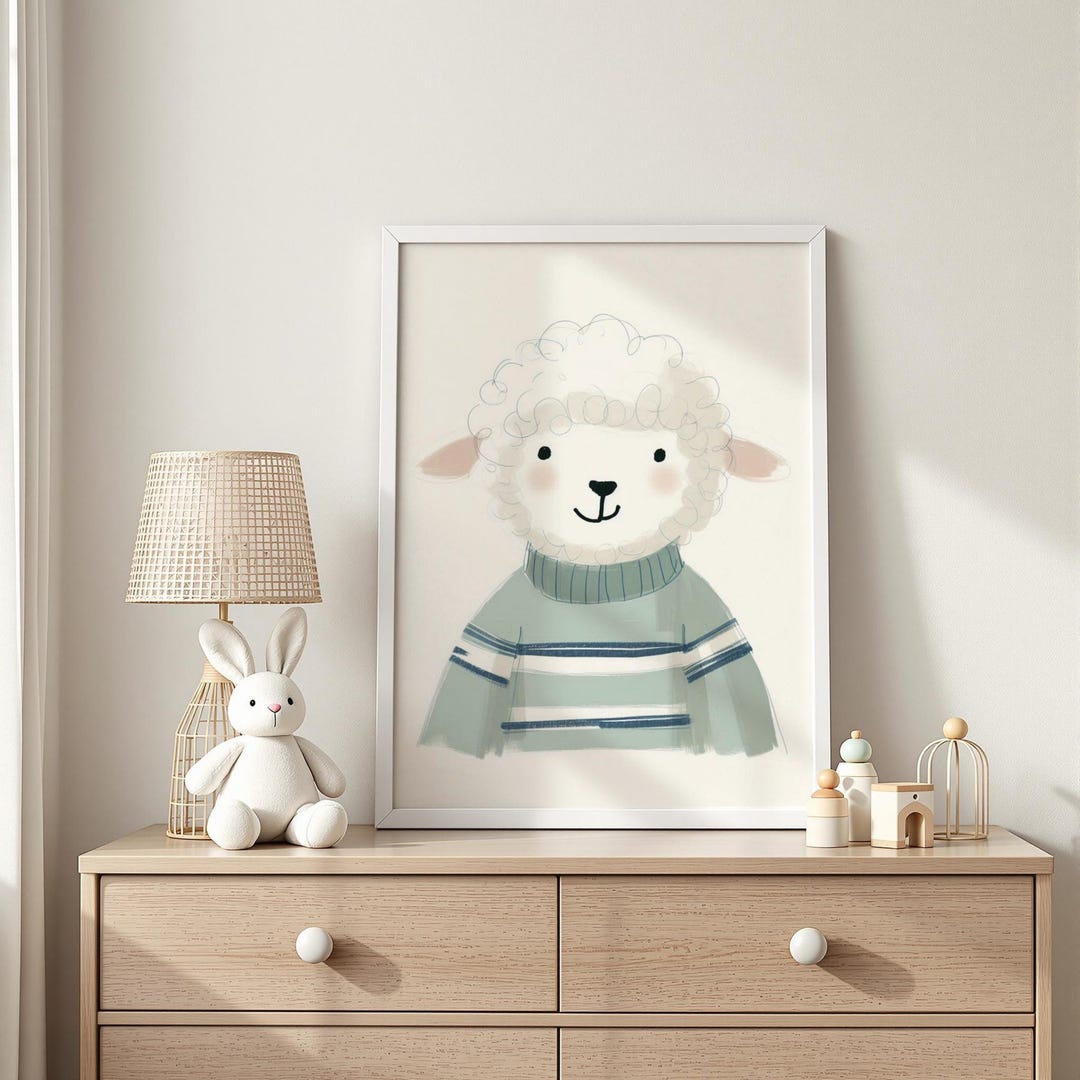 Cozy Sheep Portrait Art, Fluffy Lamb Nursery Printable, Farm Animal ...