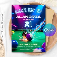 Billiards Birthday Invitation Template, Editable Snooker Birthday ...