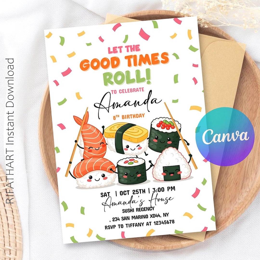 Sushi Birthday Party Invitation, Sushi Invitation, Japanese Asian ...