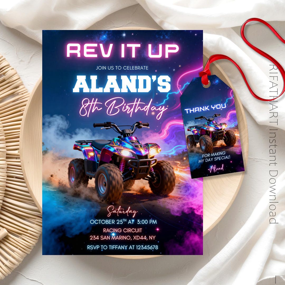 ATV Birthday Invitation, 4 Wheeler ATV Invitation, Quad Bike Party ...