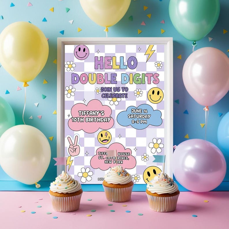 Editable Preppy Smile Face Birthday Invitation Template (digital ...