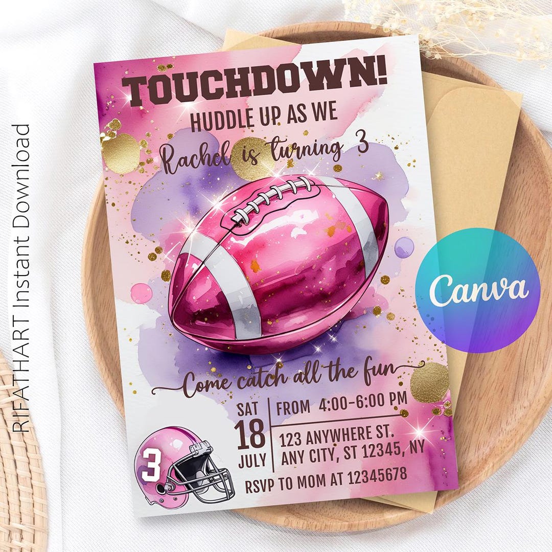 Girl FOOTBALL Birthday Invitation THREE BIRTDAY Invitation Football ...
