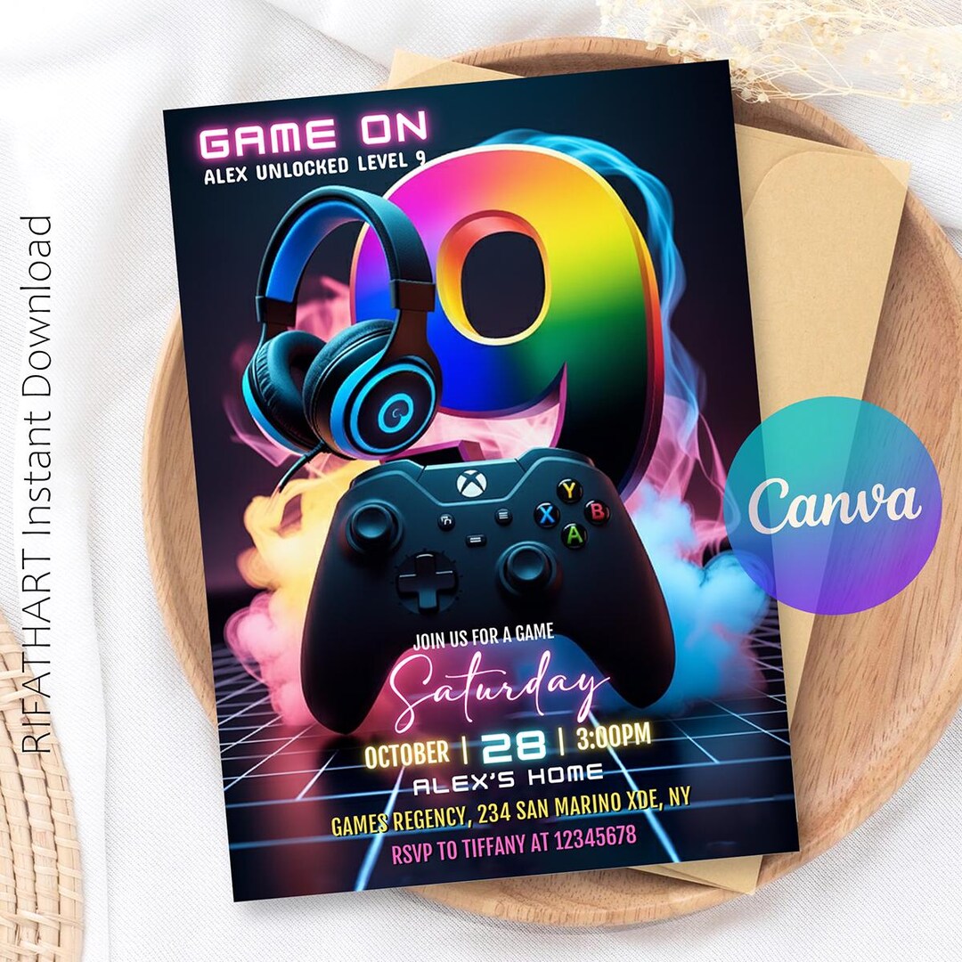 9th Birthday Video Game Invitation, Level up Gamer Party Invite ...