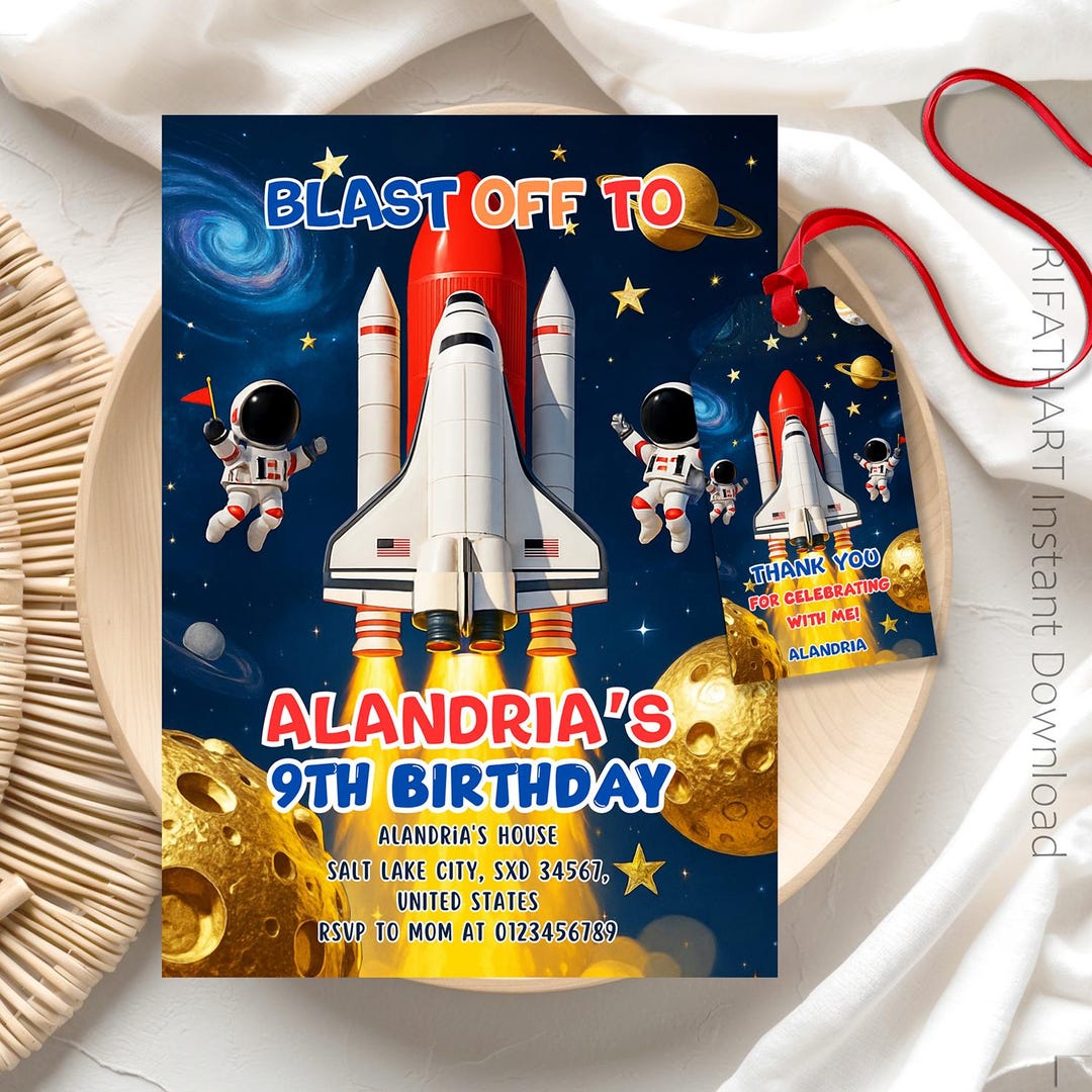 Astronaut Birthday Invitation, Outer Space Galaxy Theme (canva Editable ...