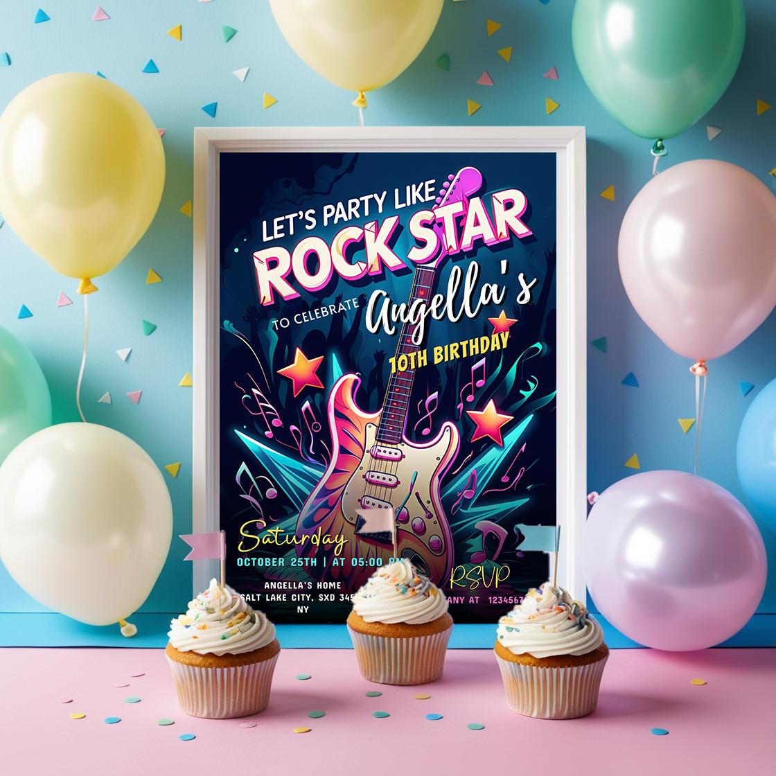 Editable Rockstar Birthday Invitation: Karaoke Party, Canva Template ...
