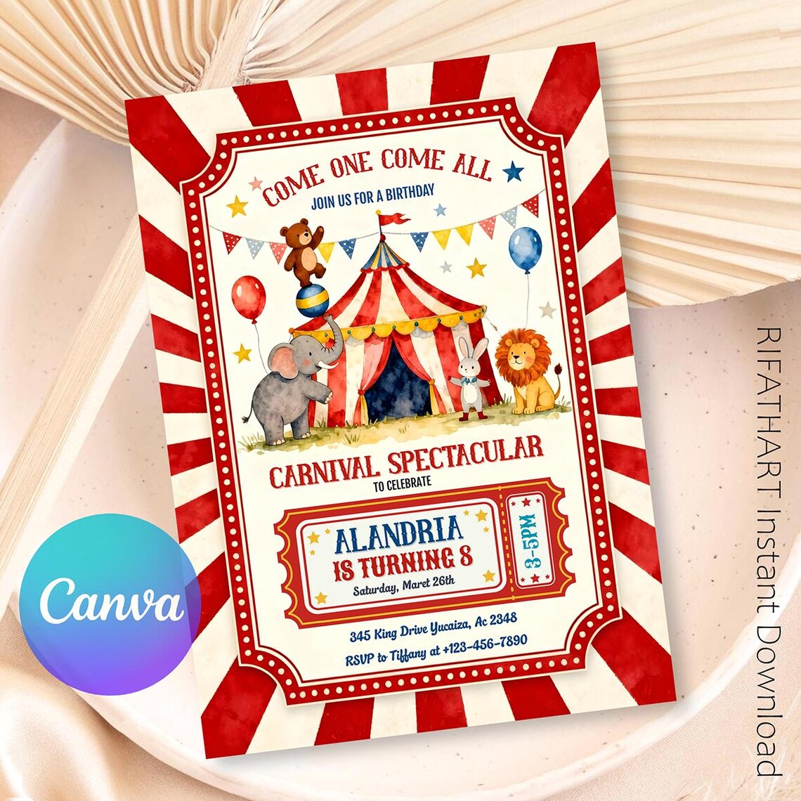 Carnival Birthday Party Invitation, Colorful Circus Theme Invite, Fun ...