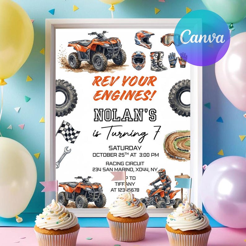 Invitación de cumpleaños para ATV, invitación para fiesta de quad ...