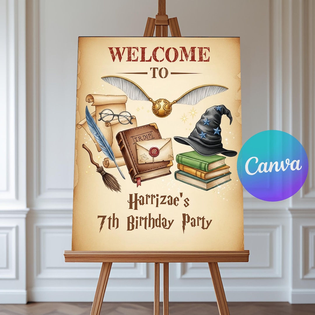 Wizard Magic Birthday Welcome Sign Party, Mystic Castle Event, Editable ...