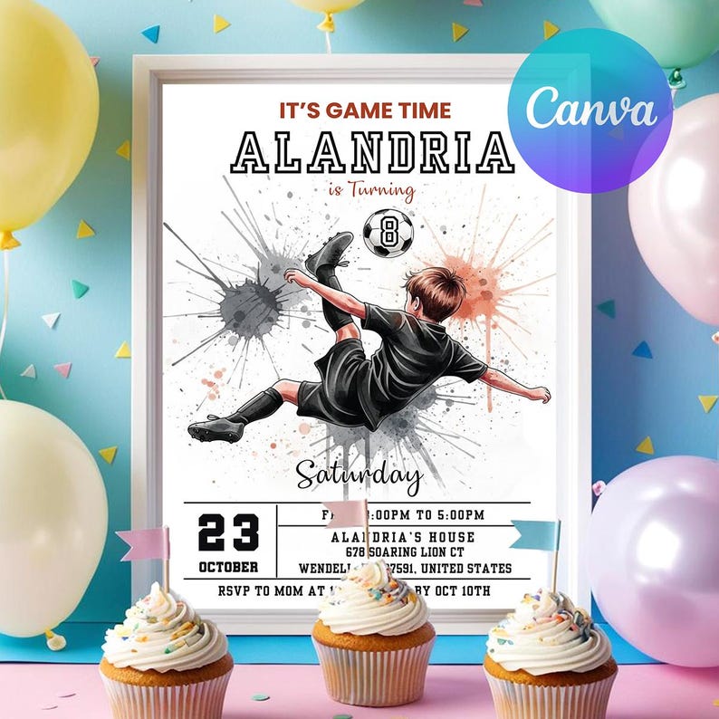Editable Soccer Birthday Invitation Template, Soccer Theme Invitation ...