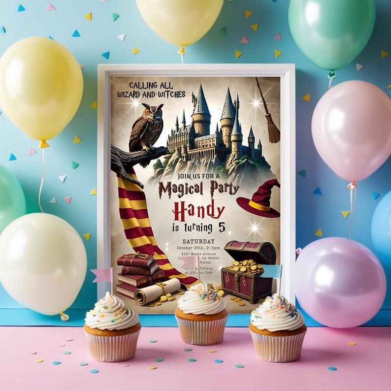 Editable Wizard Birthday Invitation: Magical Castle Party (digital ...