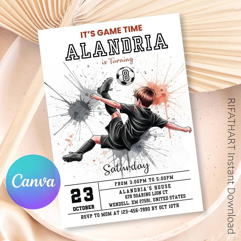 Editable Soccer Birthday Invitation Template, Soccer Theme Invitation ...