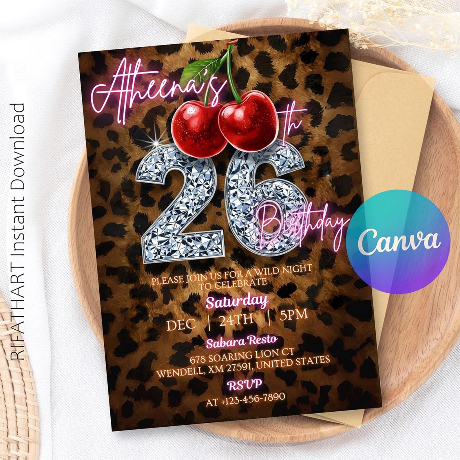 26th Cheetah Print Birthday Invitation & Vibes Leopard Print Evite ...