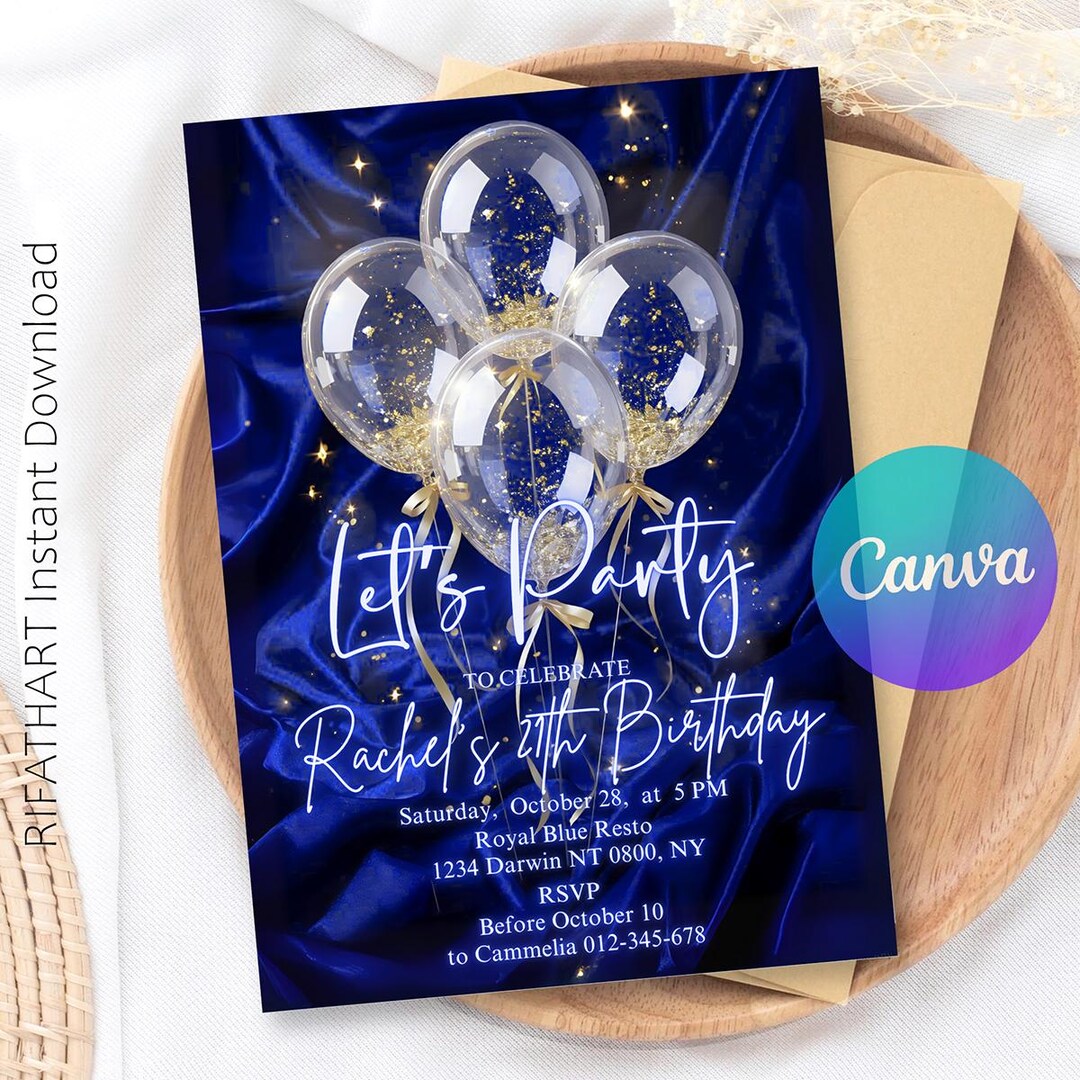 Royal Blue Invitation Template, Royal Blued Birthday Invitation 21th ...