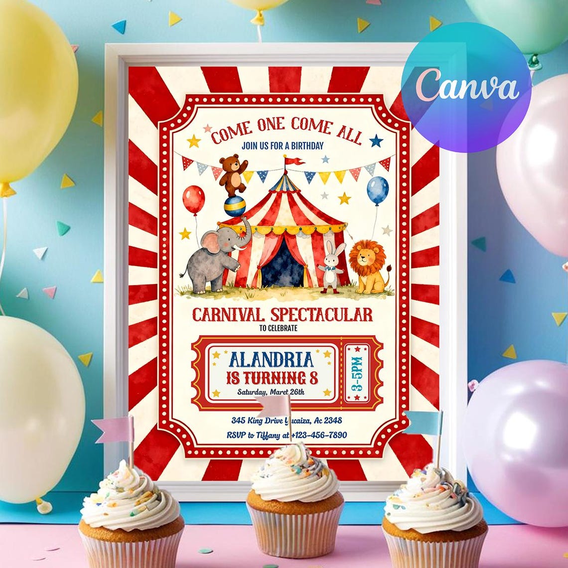 Carnival Birthday Party Invitation, Colorful Circus Theme Invite, Fun ...