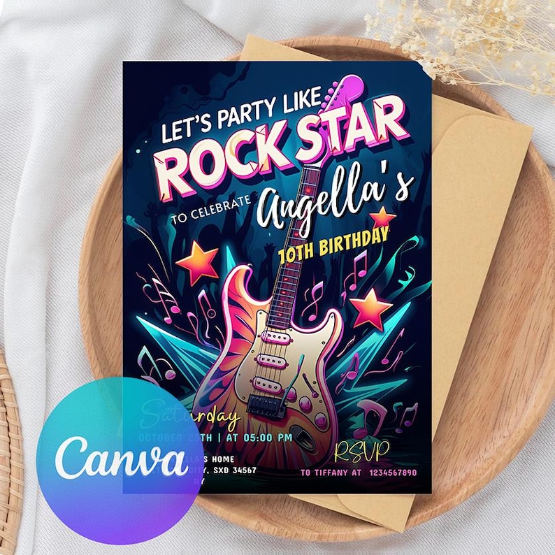 Editable Rockstar Birthday Invitation: Karaoke Party, Canva Template ...