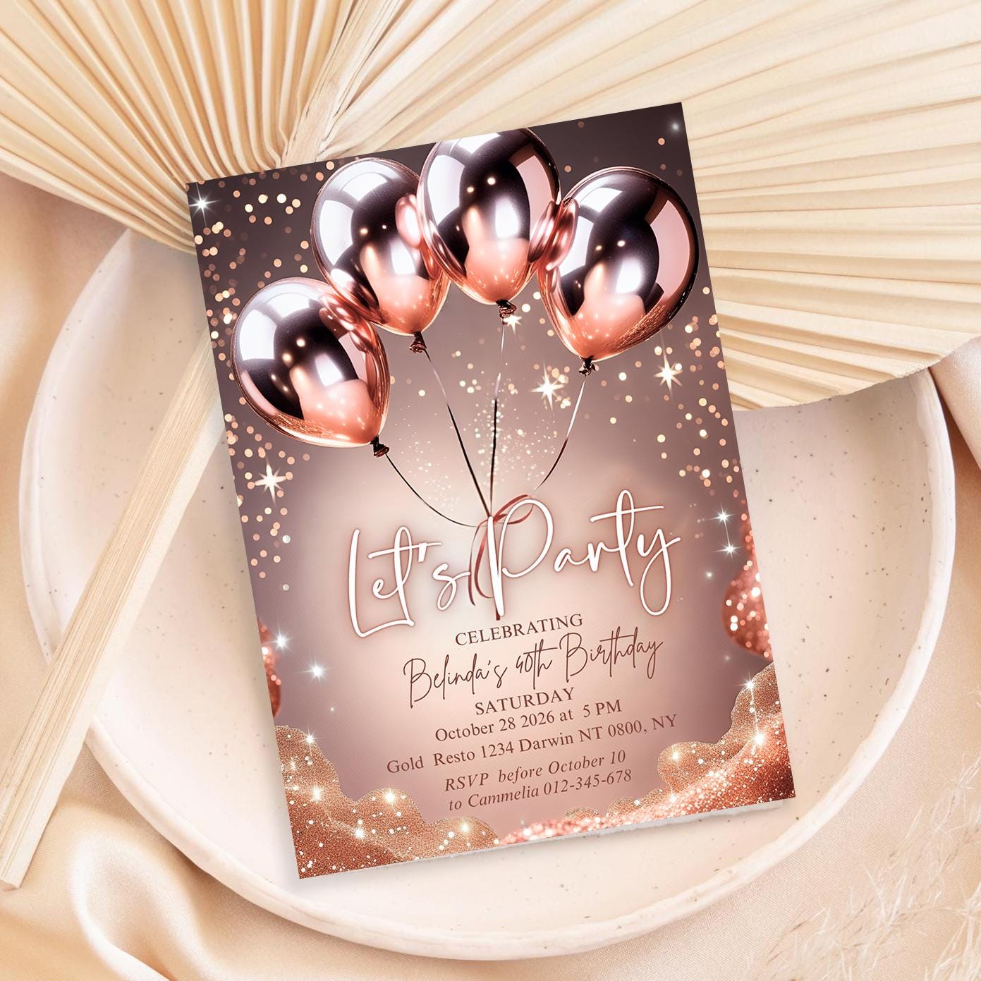 Editable Rose Gold Invitation Template Rose Gold Birthday Invitation ...