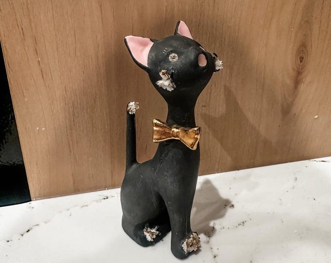 Vintage Geo Z Lefton Matte Black Spaghetti Cat Vase Rhinestone Eyes 7 ...