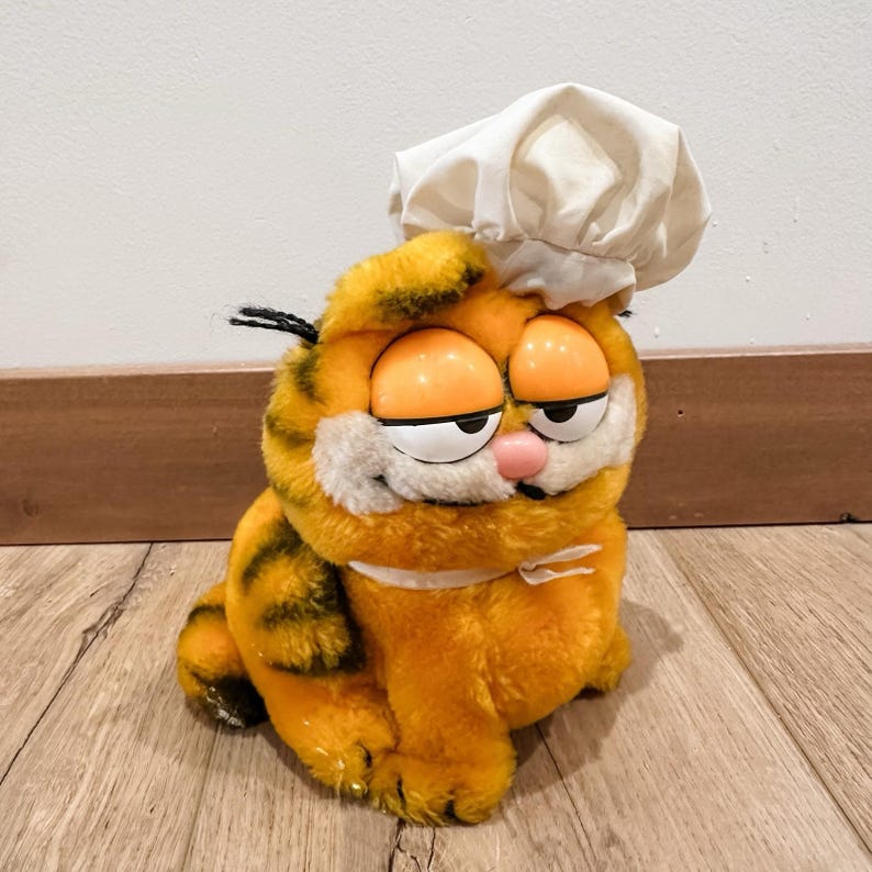 GARFIELD "i Love Lasagna" Chef Hat Plush Dakin 7" Stuffed Toy Vintage ...