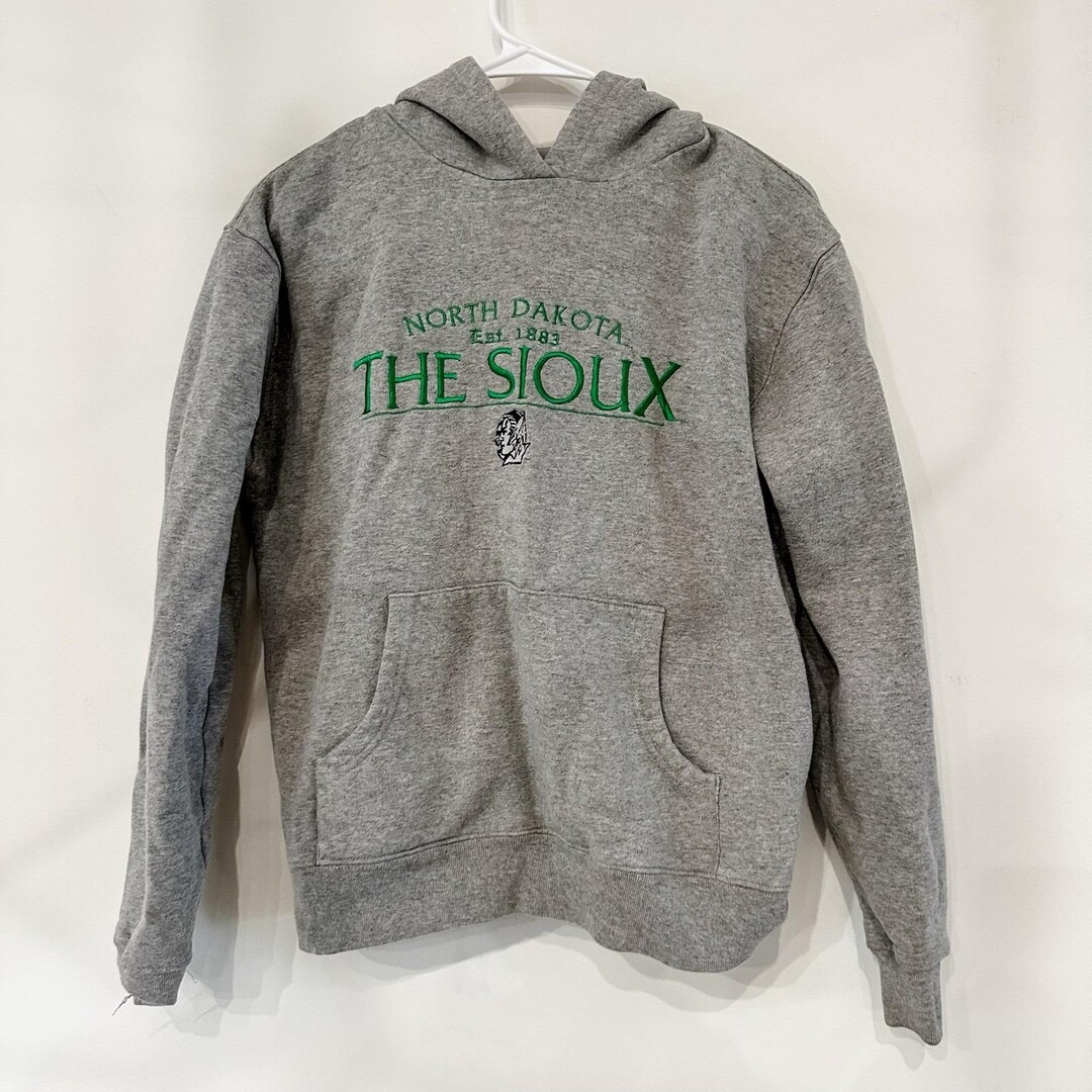 Youth North Dakota Fighting Sioux Hooded Sweatshirt Sz Medium Grey VTG ...