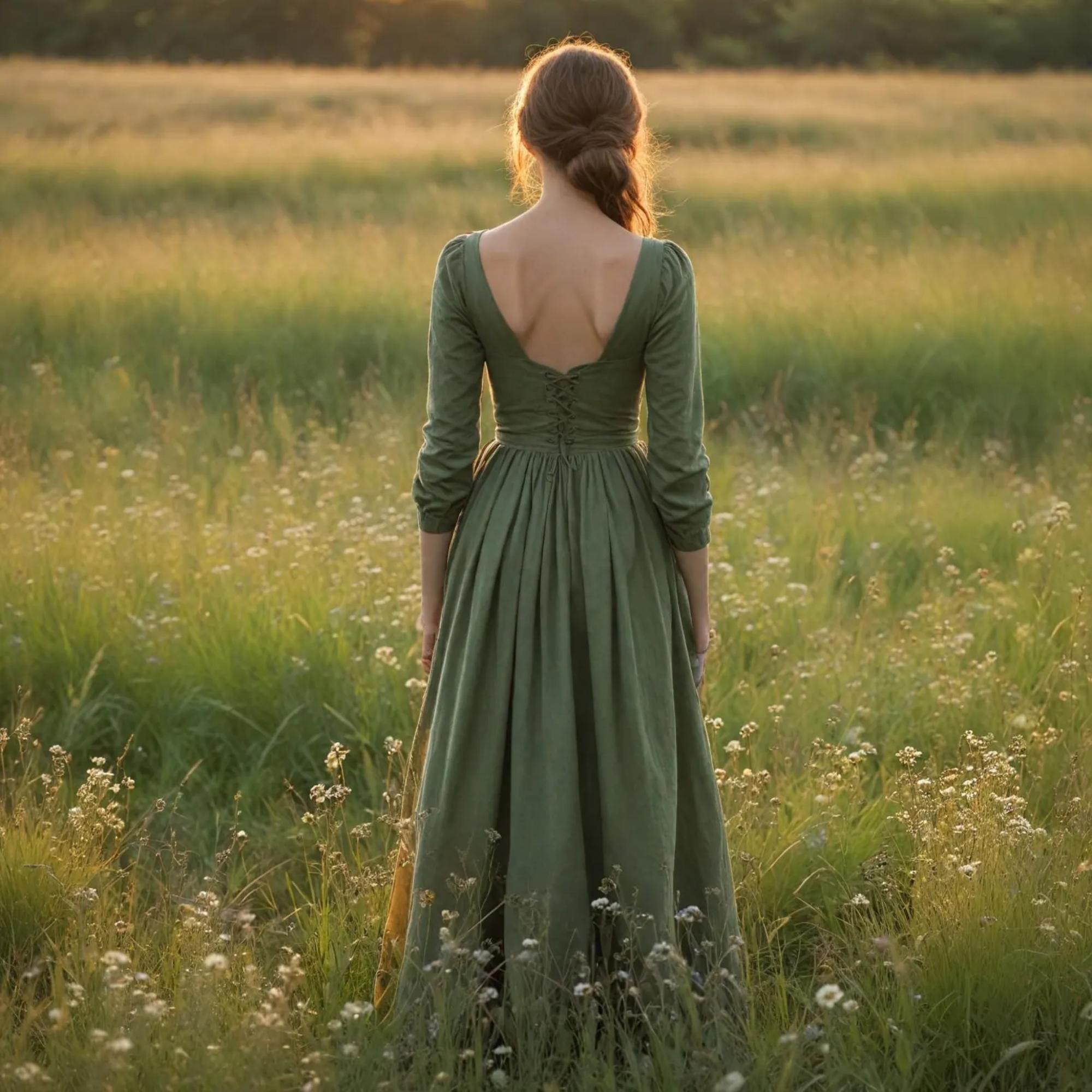 Cottagecore Medieval Women Long Maxi Dress, Milkmaid Green Renaissance ...