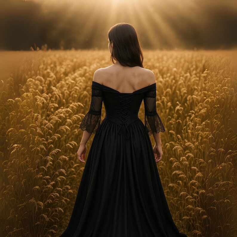 Gothic Dark Witch Long Maxi for Women, off Shoulder Corset Net Sleeves ...