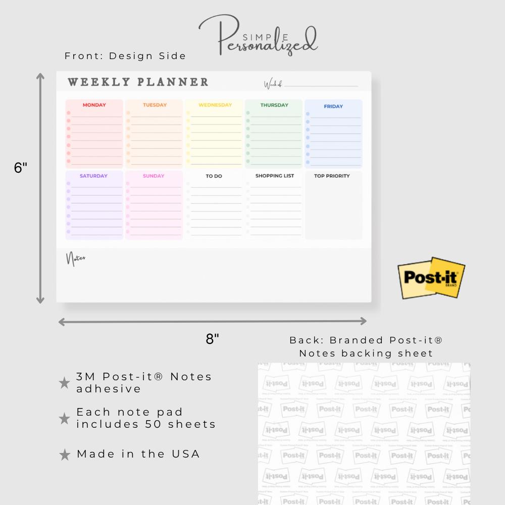 Colorful Weekly Planner Post-it Notes: Rainbow Design, 6x8 To-do List ...