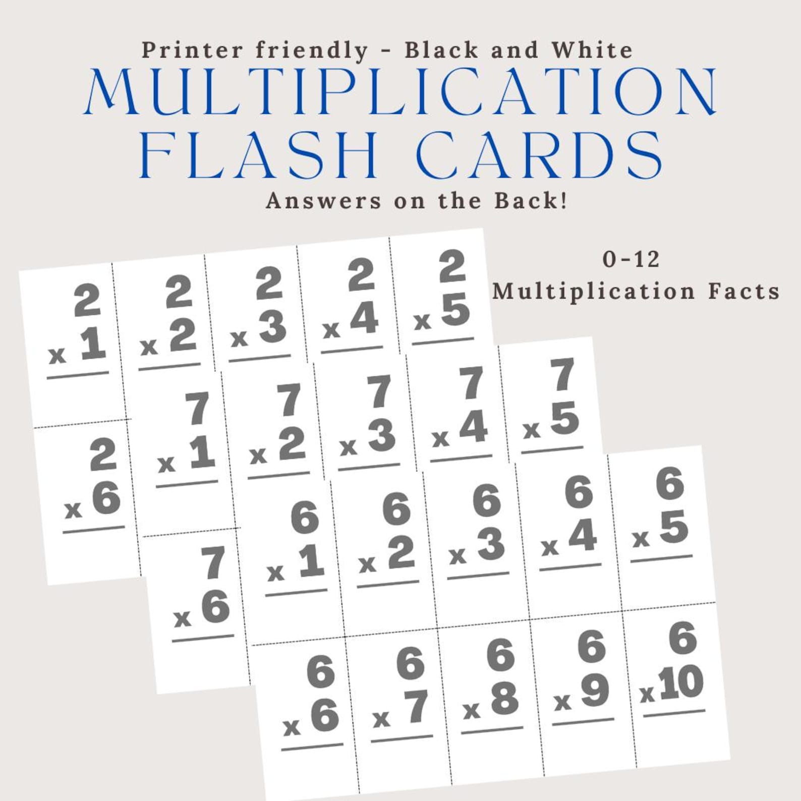 Multiplication Flashcards: Math Facts 0-12 (printable PDF) - Etsy