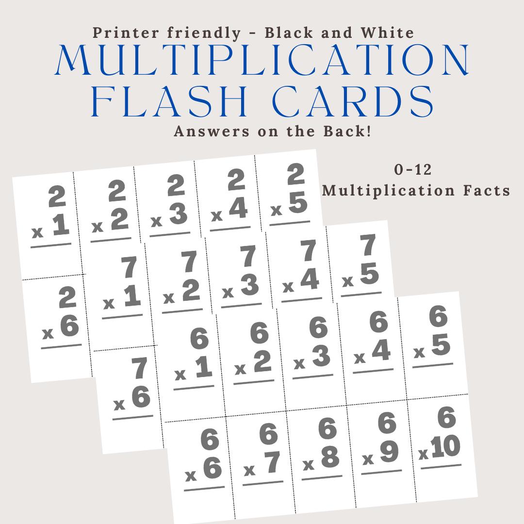 Multiplication Flashcards: Math Facts 0-12 (printable PDF) - Etsy